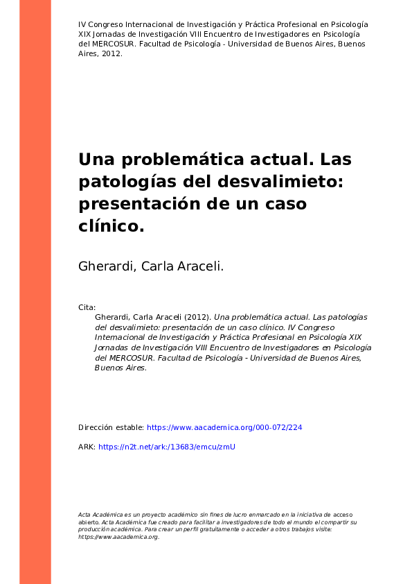 (PDF) Una Problemática Actual. Las Patologías Del Desvalimieto:Presentación De Un Caso Clínico
