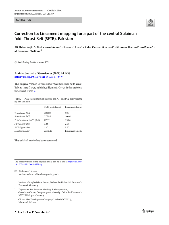 Pdf Correction To Lineament Mapping For A Part Of The Central