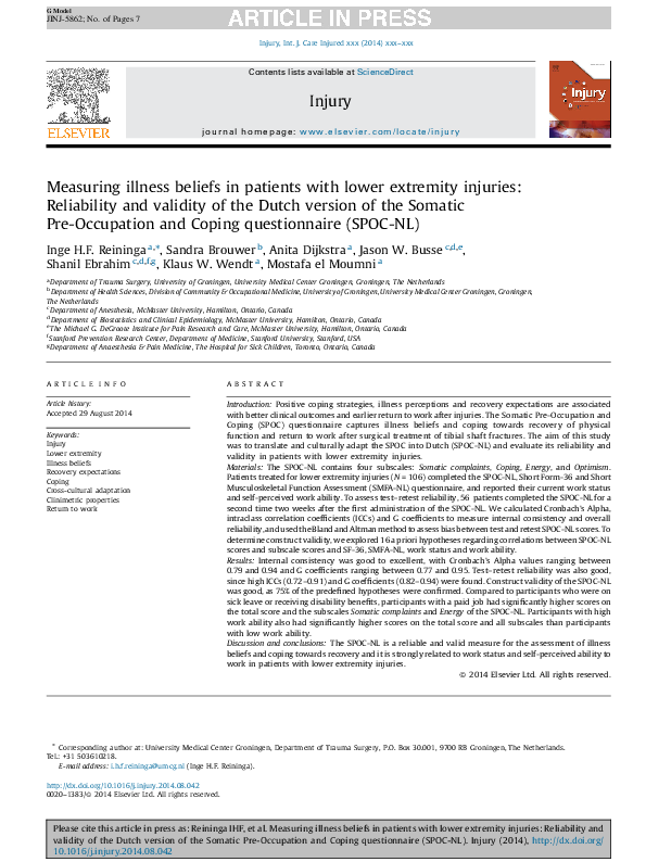 (PDF) Measuring illness beliefs in patients with lower extremity ...