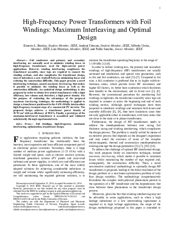 (PDF) High-Frequency Power Transformers With Foil Windings: Maximum ...