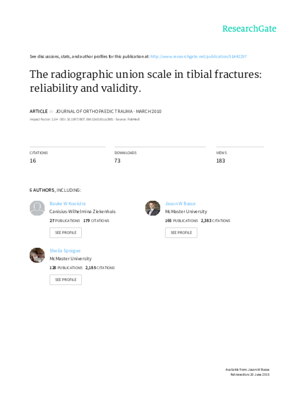 (PDF) The Radiographic Union Scale in Tibial Fractures: Reliability and ...
