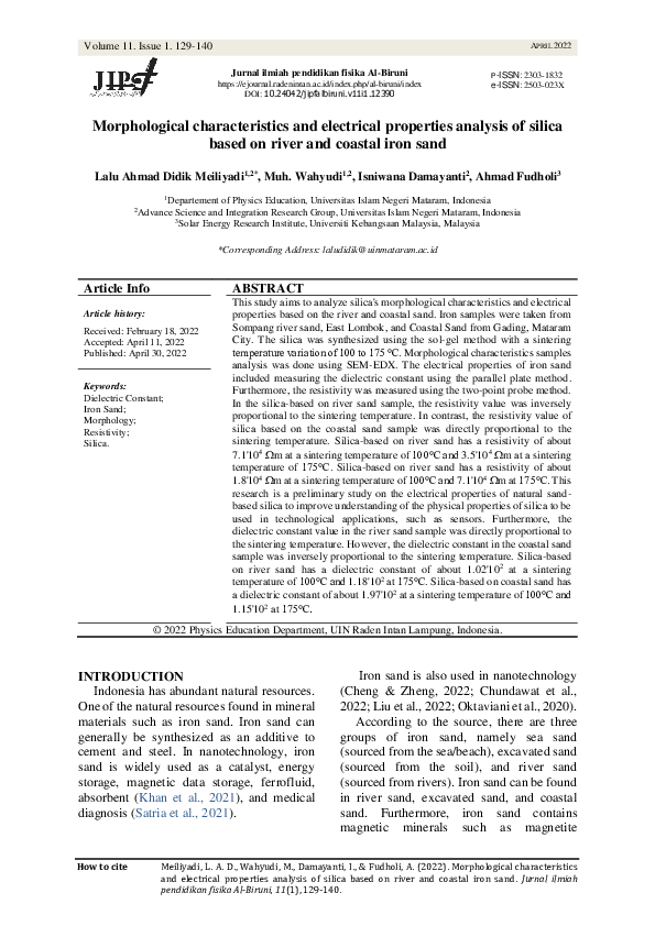 (PDF) Morphological characteristics and electrical properties analysis of silica based on river ...
