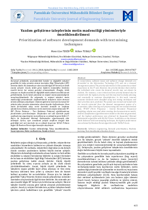 (PDF) Prioritization of software development demands with text mining techniques | Can Tekin ...