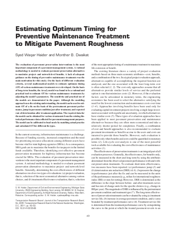 (PDF) Estimating Optimum Timing for Preventive Maintenance Treatment to ...