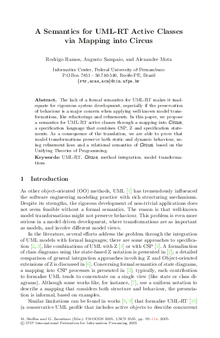 Pdf A Semantics For Uml Rt Active Classes Via Mapping Into Circus