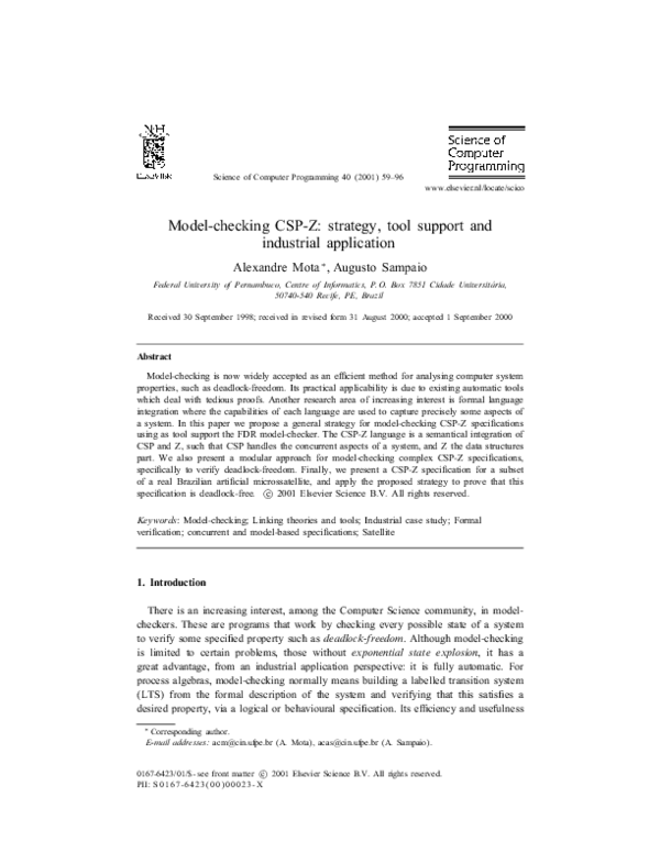(PDF) Model-checking CSP-Z: strategy, tool support and industrial application | Augusto Sampaio ...