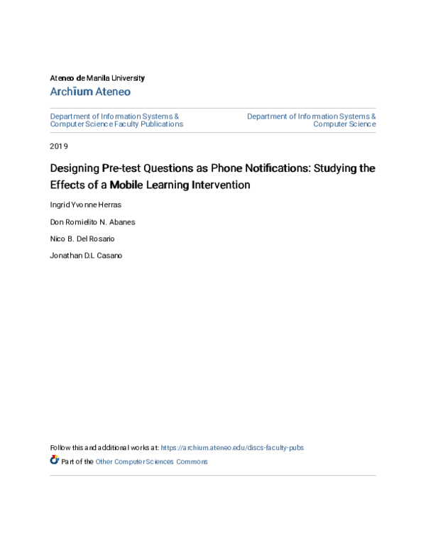 (PDF) Designing Pre-test Questions as Phone Notifications: Studying the ...