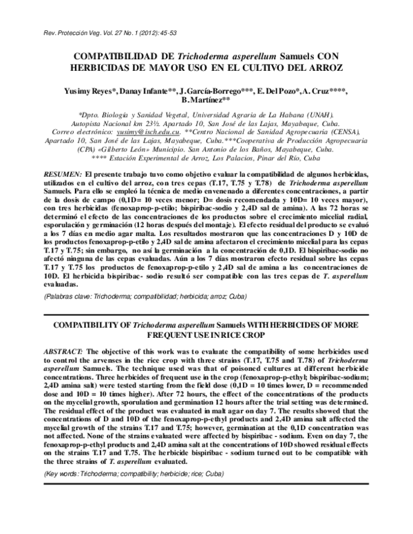 (PDF) COMPATIBILIDAD DE Trichoderma asperellum Samuels CON HERBICIDAS DE MAYOR USO EN EL CULTIVO ...