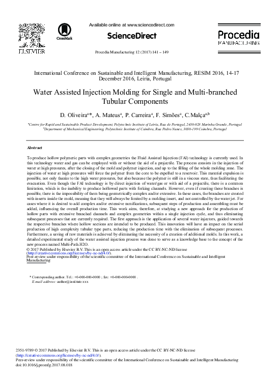 (PDF) Water Assisted Injection Molding for Single and Multi-branched ...