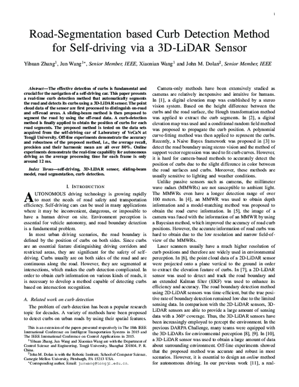 Pdf Road Segmentation Based Curb Detection Method For Self Driving