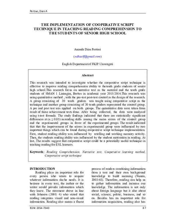 (PDF) The Implementation of Cooperative Script Technique in Teaching ...