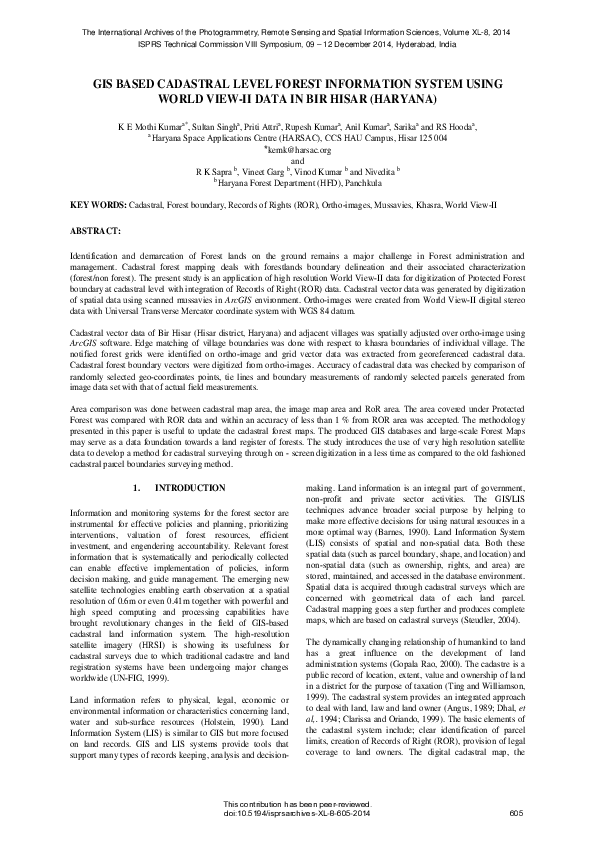 Pdf Gis Based Cadastral Level Forest Information System Using World View Ii Data In Bir Hisar