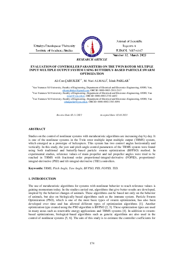 Pdf Evaluation Of Controller Parameters On The Twin Rotor Multiple Input Multiple Output