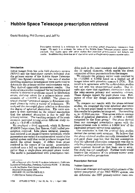 (PDF) Hubble Space Telescope prescription retrieval