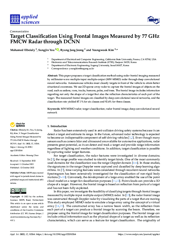 (PDF) Target Classification Using Frontal Images Measured by 77 GHz ...