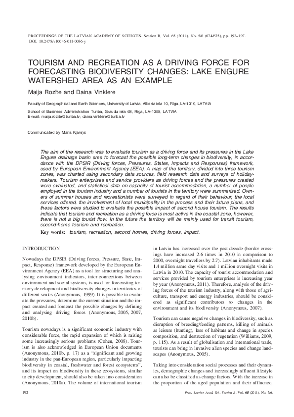 (PDF) Tourism and recreation as a driving force for forecasting ...