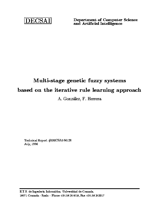 (PDF) Multi-stage genetic fuzzy systems based on the iterative rule learning approach