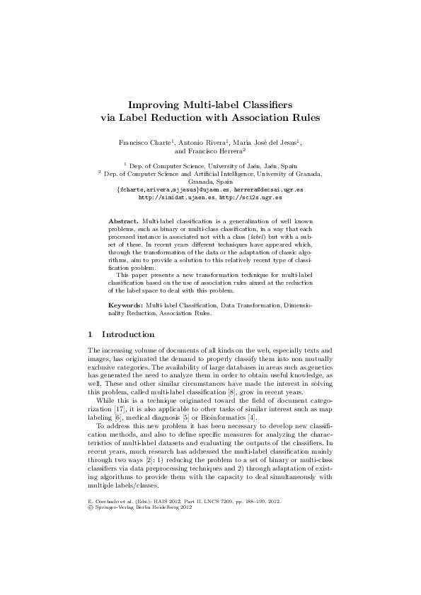 (PDF) Improving Multi-label Classifiers via Label Reduction with Association Rules