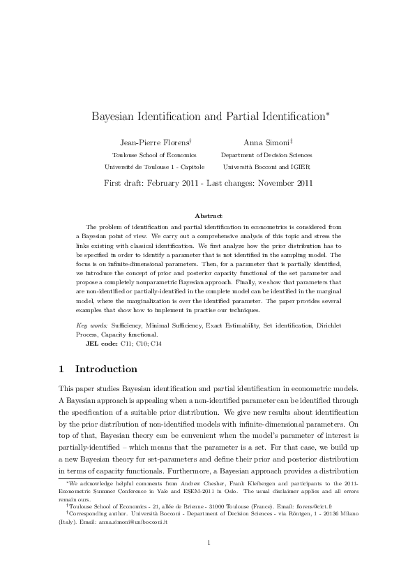 (PDF) Bayesian Identification and Partial Identification