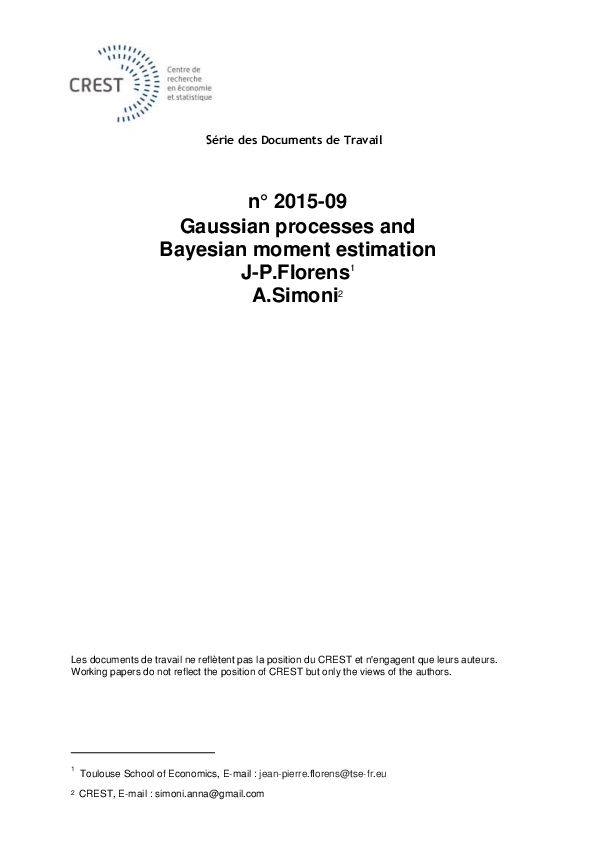 Pdf Gaussian Processes And Bayesian Moment Estimation Jean Pierre Florens 9156