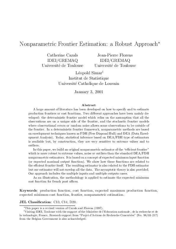 (PDF) 2002), Nonparametric Frontier Estimation: a Robust Approach