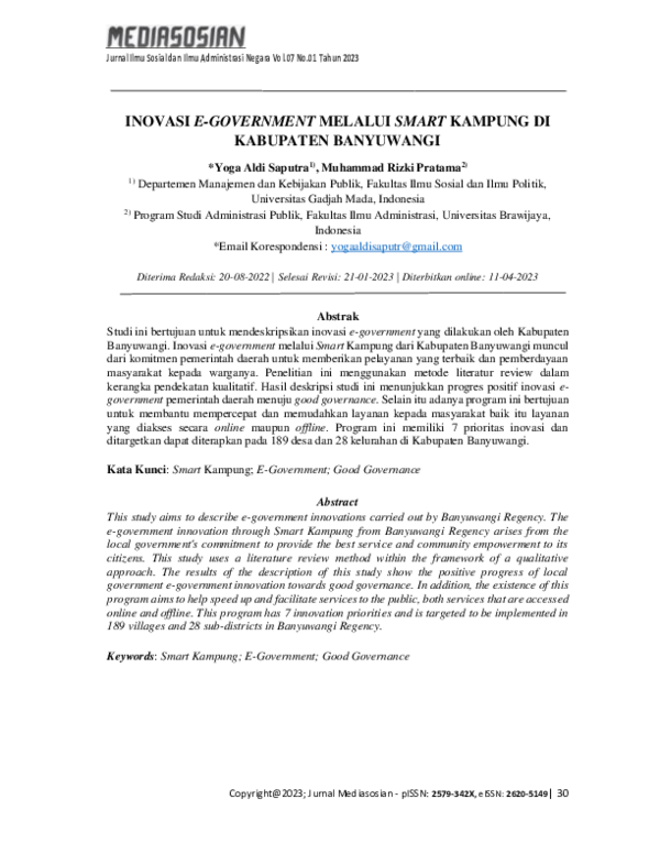 (PDF) Inovasi E-Government Melalui Smart Kampung DI Kabupaten Banyuwangi