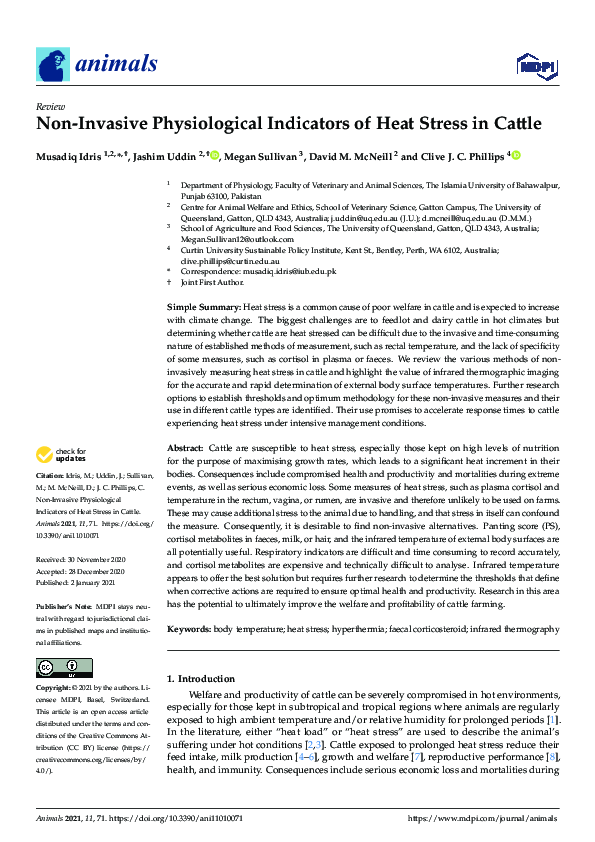 (PDF) Non-Invasive Physiological Indicators of Heat Stress in Cattle