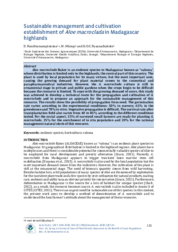 (PDF) Sustainable management and cultivation establishment of Aloe ...