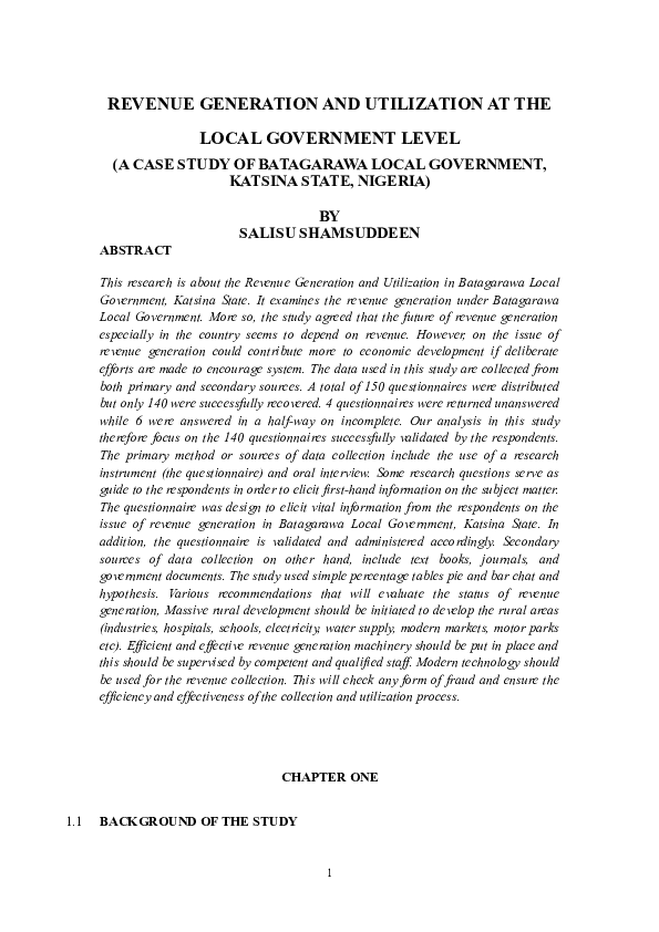 (DOC) REVENUE GENERATION AND UTILIZATION AT THE LOCAL GOVERNMENT LEVEL