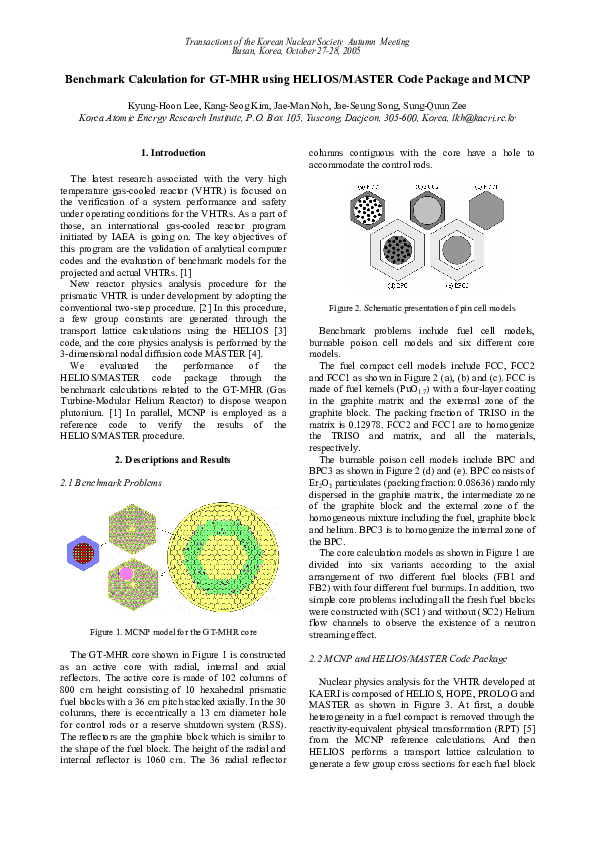 (PDF) Benchmark Calculation for GT-MHR using HELIOS/MASTER Code Package ...