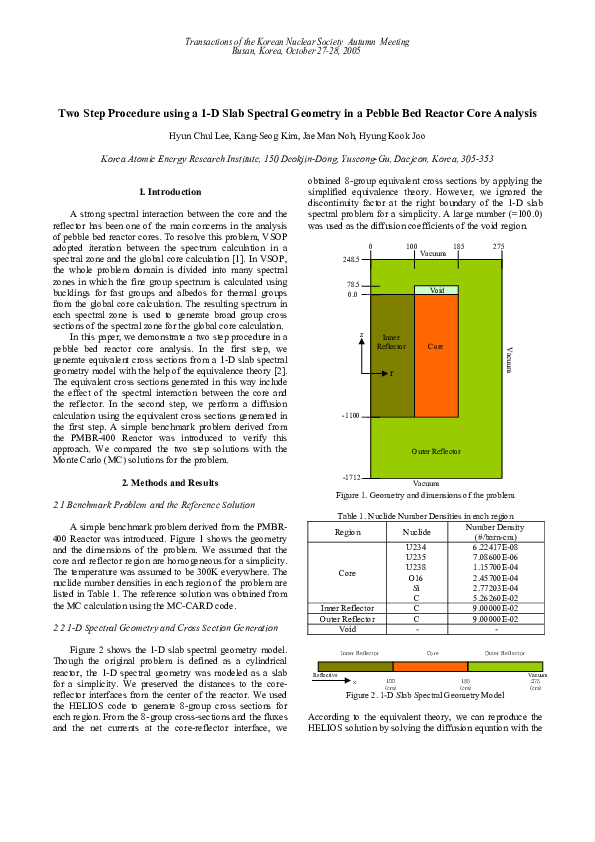 (PDF) Two Step Procedure by using a 1-D Slab Spectral Geometry for a Pebble Bed Reactor Core ...