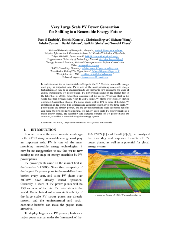 (PDF) Very Large Scale PV Power Generation for Shifting to a Renewable Energy Future