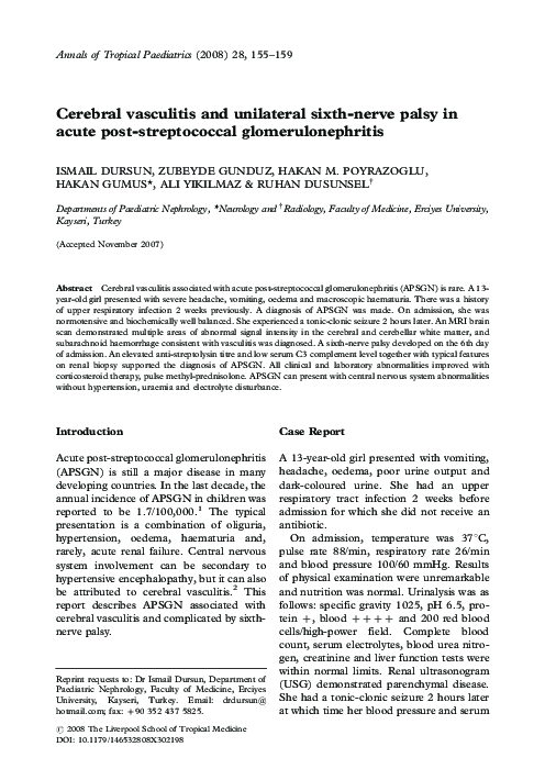(PDF) Cerebral vasculitis and unilateral sixth-nerve palsy in acute ...