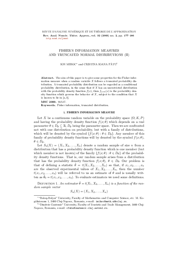 (PDF) Fisher's Information Measures and Truncated Normal Distributions (II)
