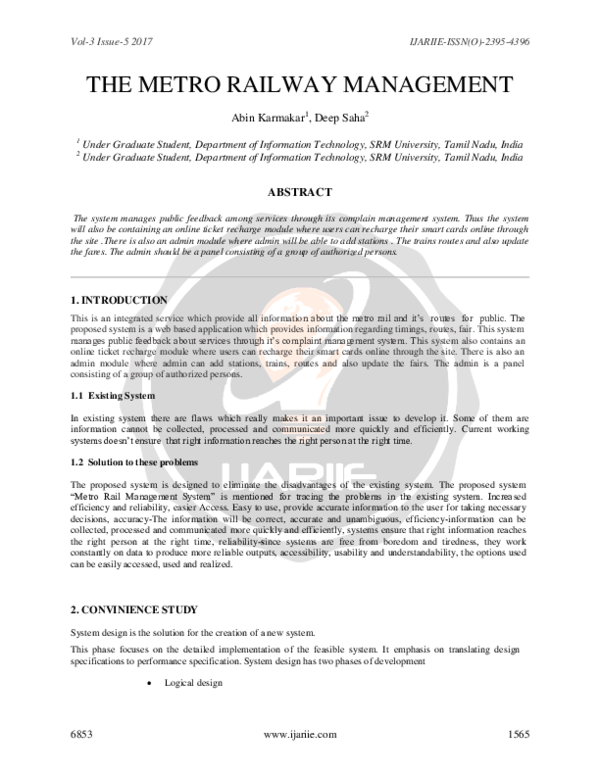 (PDF) The Metro Railway Management