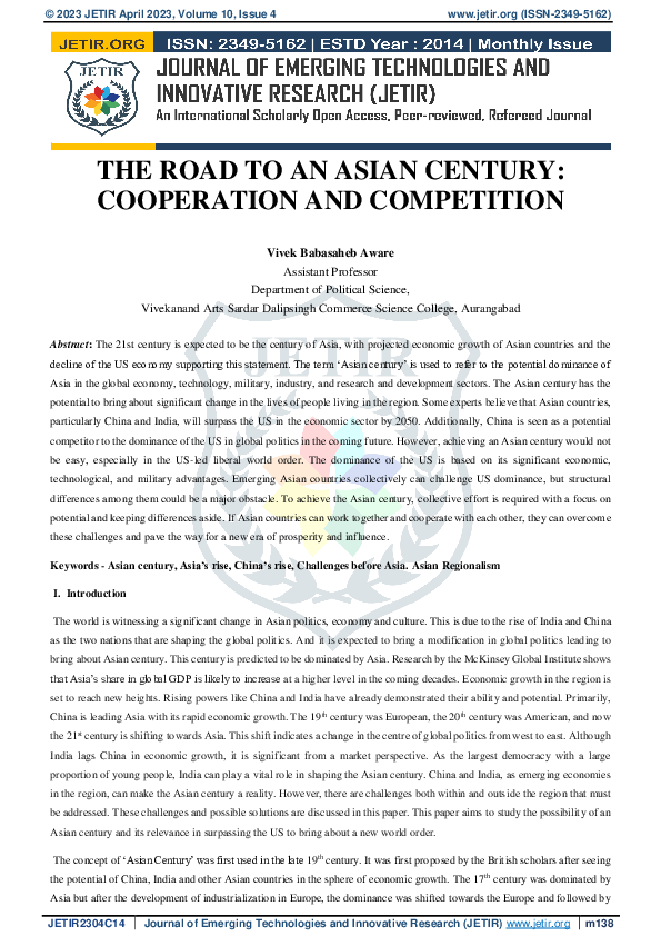 (PDF) THE ROAD TO AN ASIAN CENTURY: COOPERATION AND COMPETITION