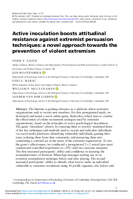 (PDF) Active inoculation boosts attitudinal resistance against ...