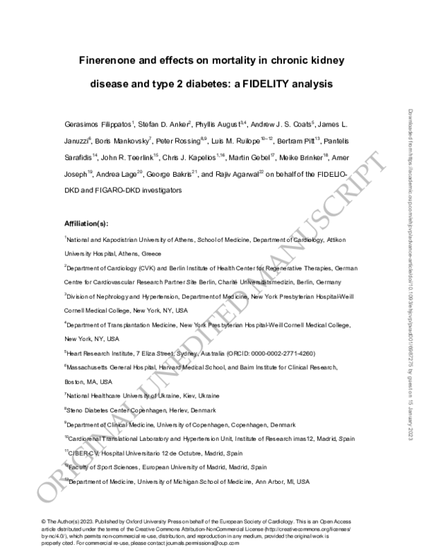 (PDF) Finerenone and effects on mortality in chronic kidney disease and ...