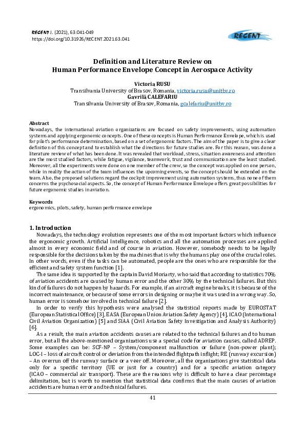 (PDF) Definition and Literature Review on Human Performance Envelope Concept in Aerospace Activity