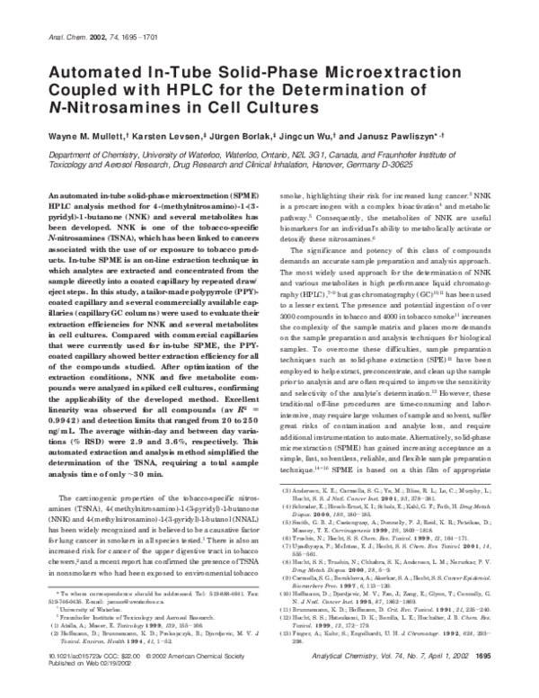 (PDF) Automated In-Tube Solid-Phase Microextraction Coupled with HPLC for the Determination ofN ...