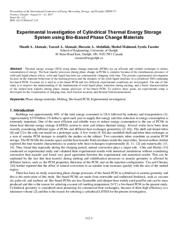 (PDF) Experimental Investigation of Cylindrical Thermal Energy Storage ...