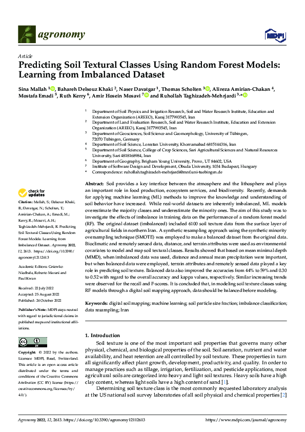 (PDF) Predicting Soil Textural Classes Using Random Forest Models: Learning from Imbalanced Dataset