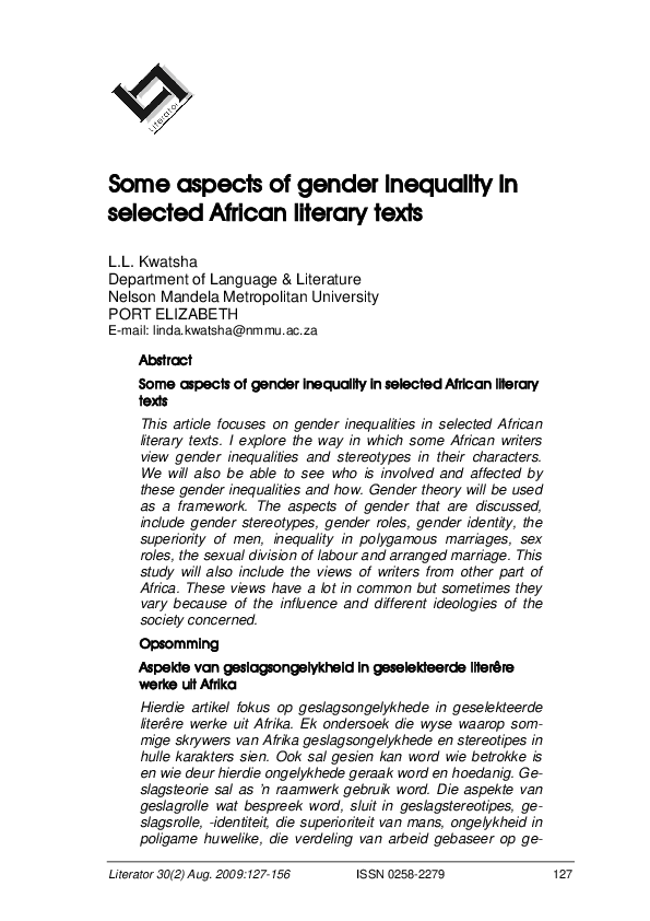 (PDF) Some aspects of gender inequality in selected African literary texts