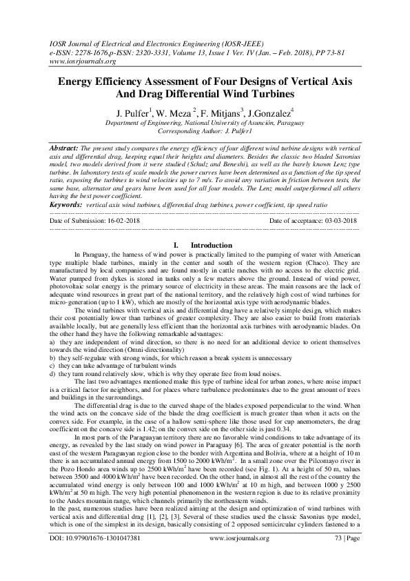 (PDF) Energy Efficiency Assessment of Four Designs of Vertical Axis and ...