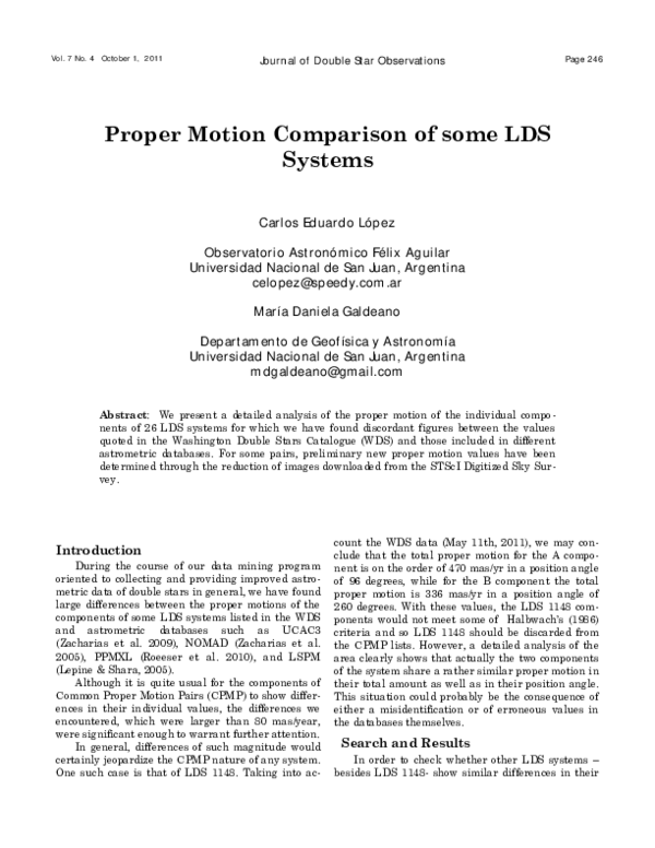 (PDF) Proper Motion Comparison of some LDS Systems | Daniela Galdeano ...