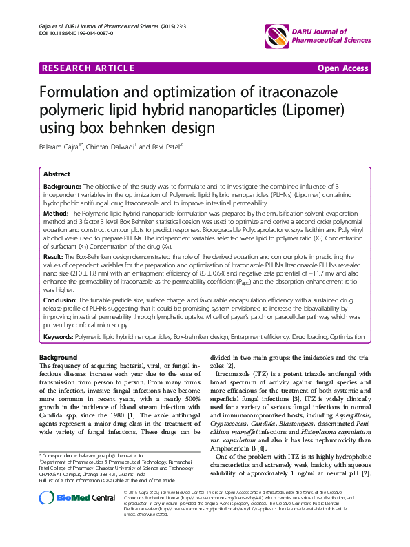 (PDF) Formulation and optimization of itraconazole polymeric lipid hybrid nanoparticles (Lipomer ...