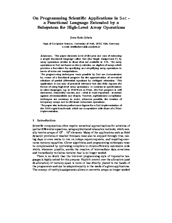 Pdf On Programming Scientific Applications In Sac — A Functional Language Extended By A