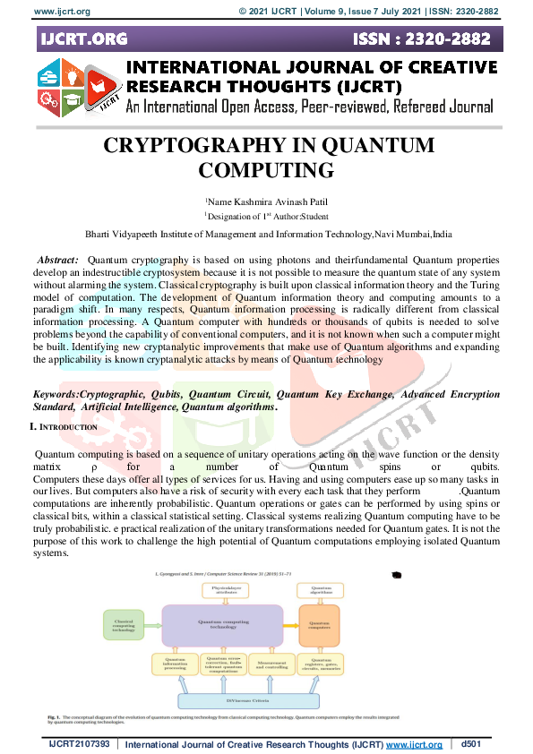 (PDF) Cryptography in Quantum Computing