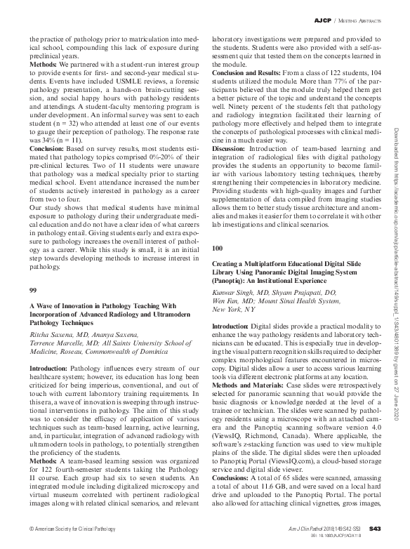 (PDF) 99 A Wave of Innovation in Pathology Teaching With Incorporation ...