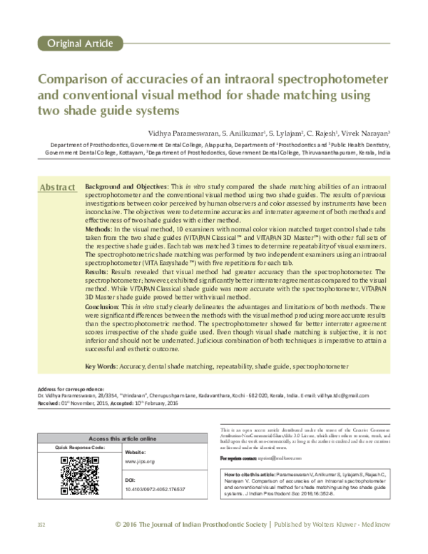 (PDF) Comparison of accuracies of an intraoral spectrophotometer and ...